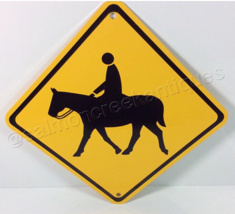 Horse Rider Xing Sign: Yellow Metal Farm Caution Sign - Etsy