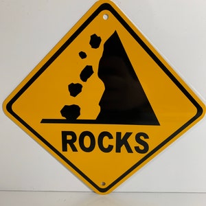 Caution FALLING ROCKS Mini Metal Yellow Road Sign 6"x6" or 12"x12" NEW ...