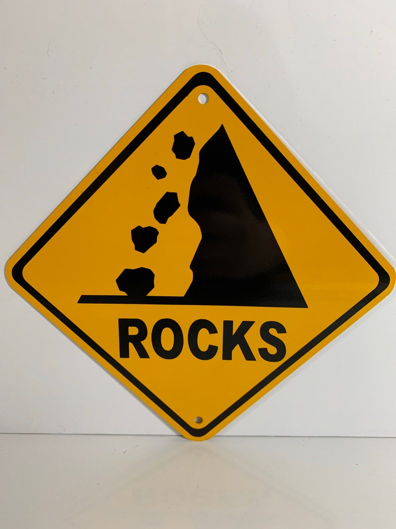 Caution FALLING ROCKS Mini Metal Yellow Road Sign | Etsy