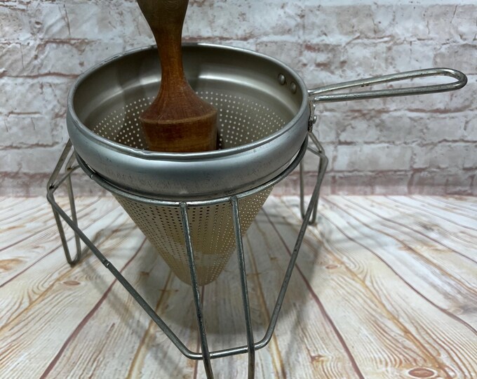 Vintage Aluminum Food Mill Cone Sieve Colander Strainer With Wood ...