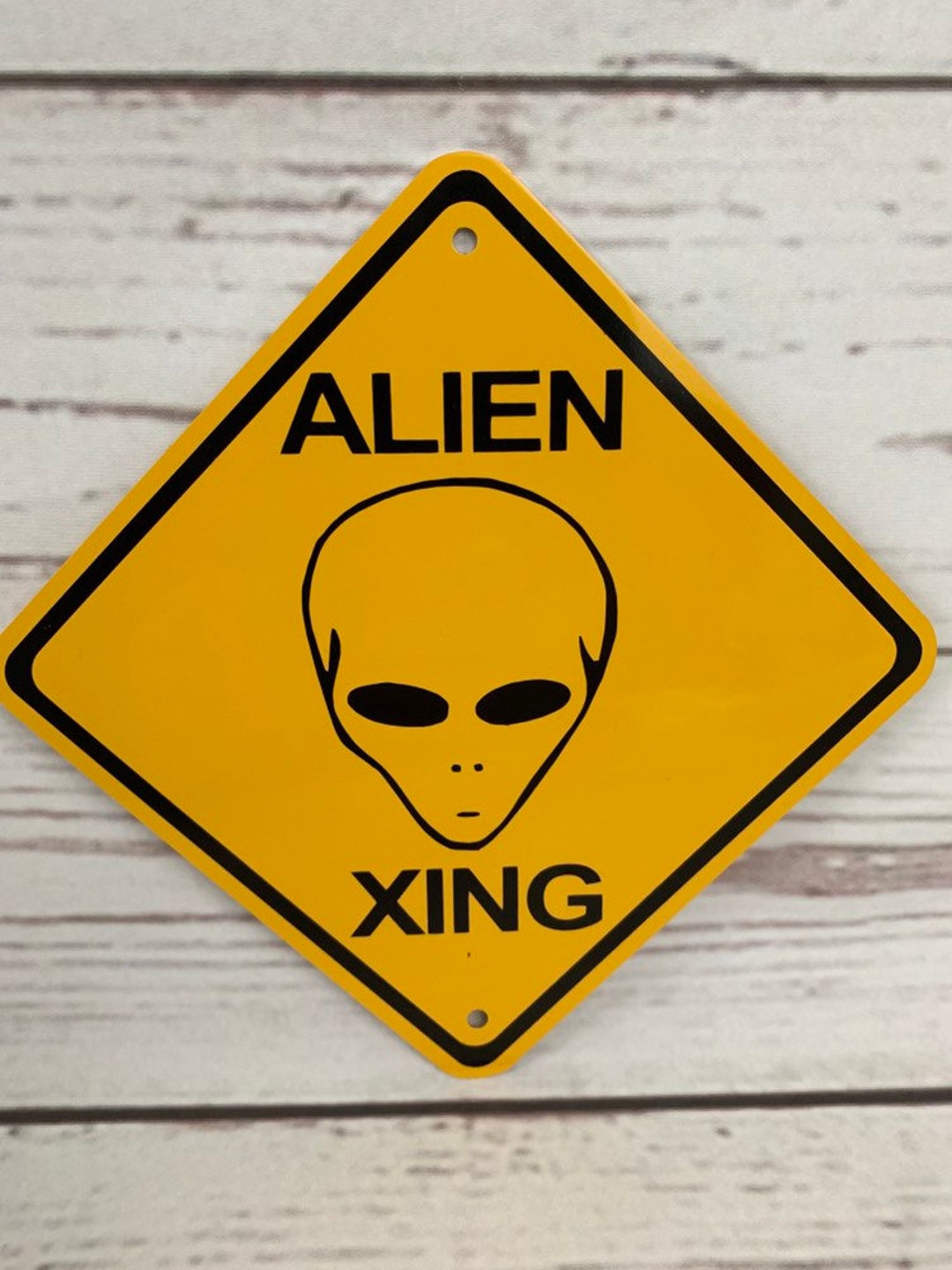 Alien Xing Mini Metal Yellow Caution UFO Crossing Sign 6"x6" or 12"x12 ...