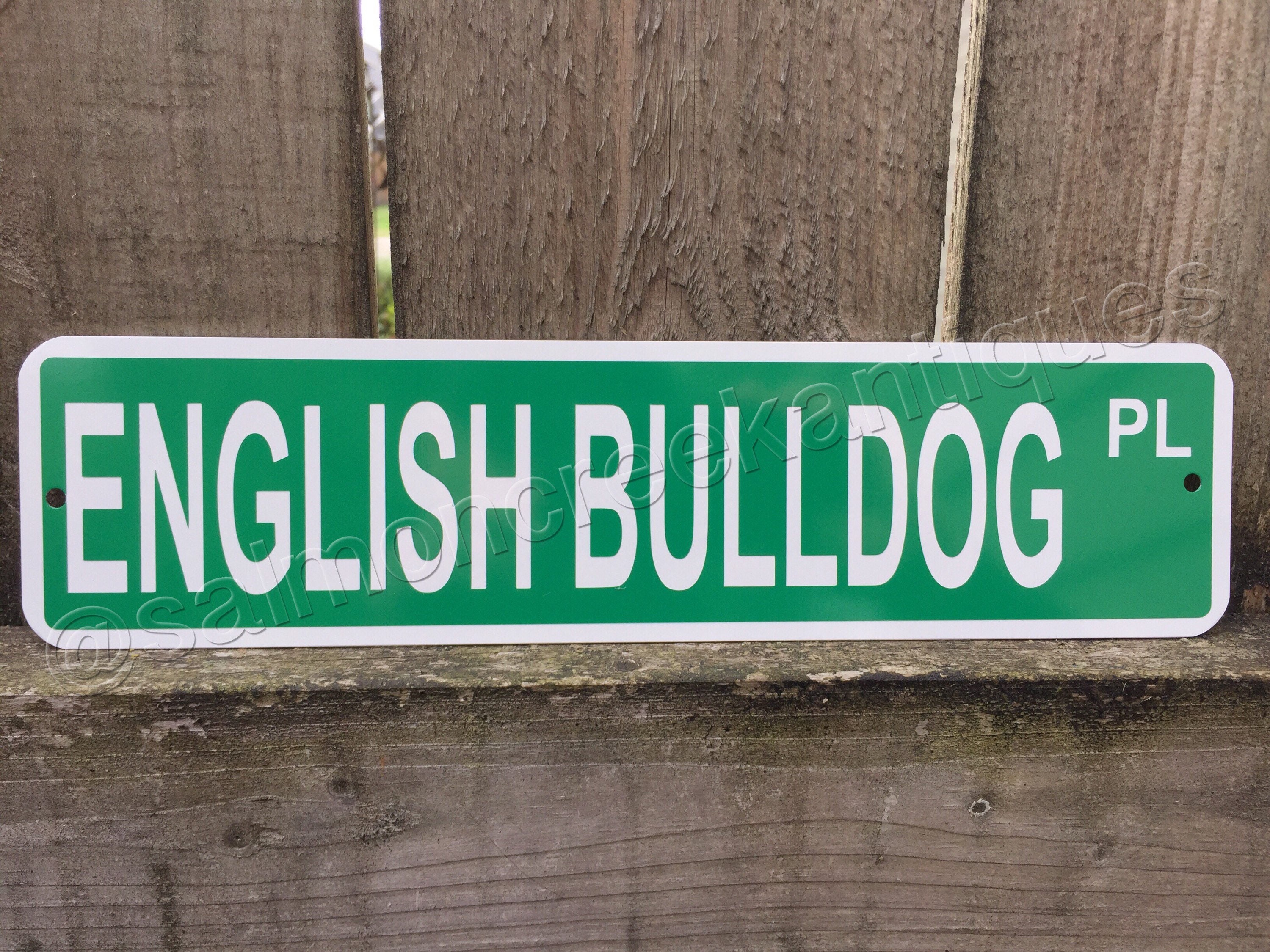 ENGLISH BULLDOG Place Street METAL Dog House Sign 3"x12" New & Handmade ...