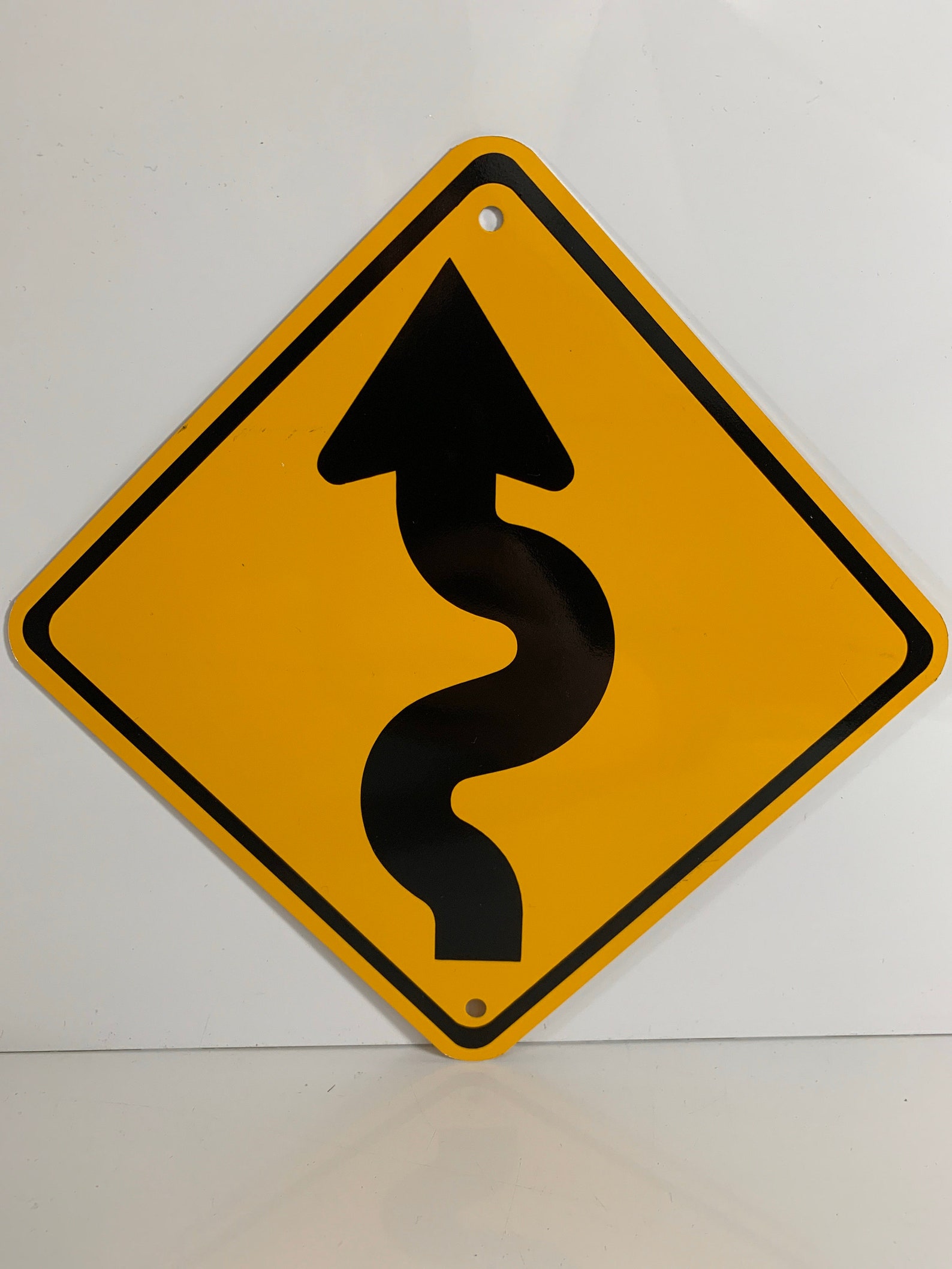 Caution LEFT CURVES Ahead Mini Metal Yellow Road Sign 6"x6" or 12"x12 ...