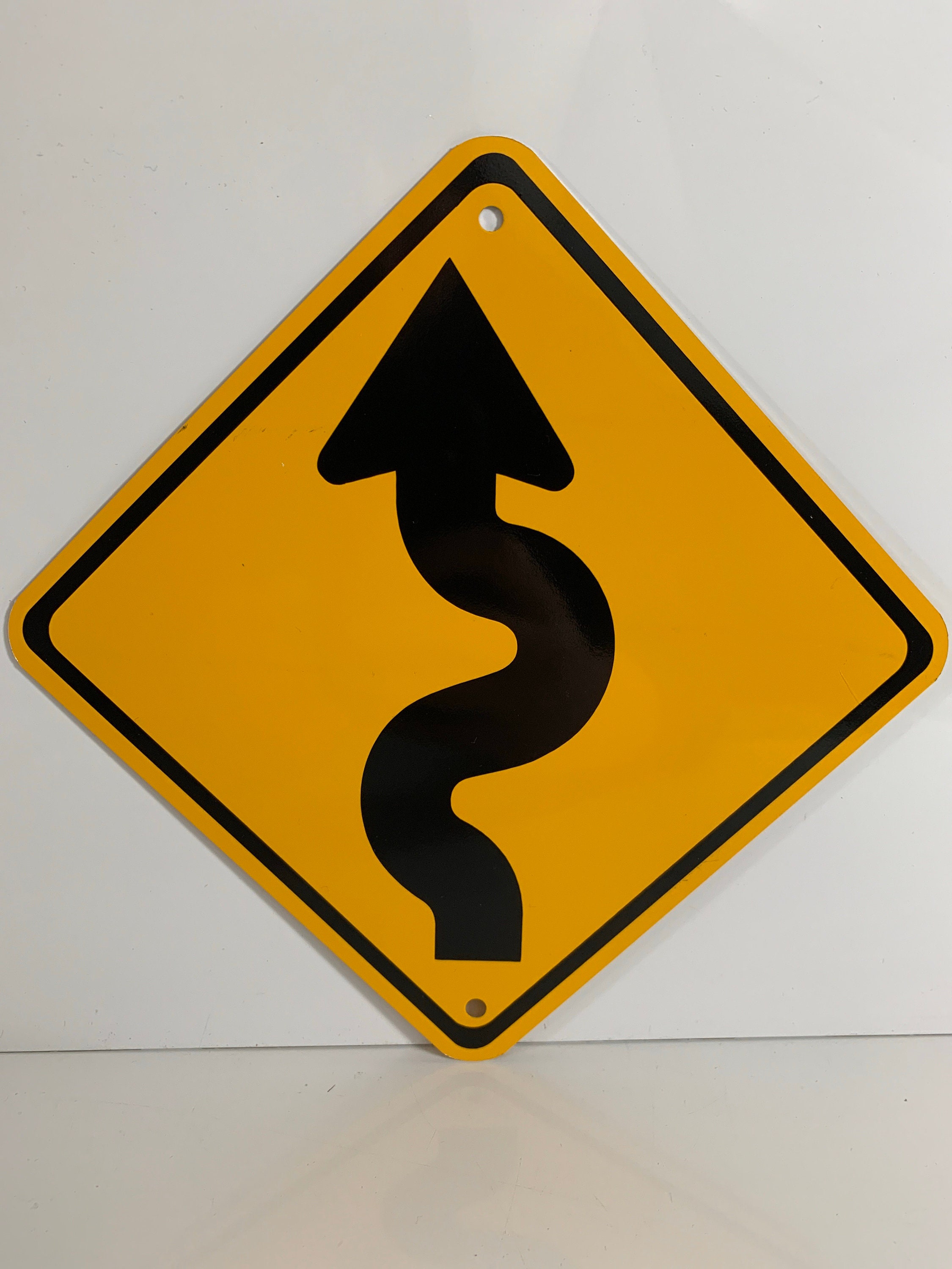 Caution LEFT CURVES Ahead Mini Metal Yellow Road Sign | Etsy
