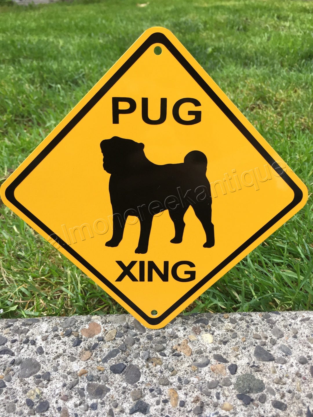 PUG Xing Metal Caution Yellow Dog Crossing Sign 6"x6" or 12"x12" NEW (2 ...