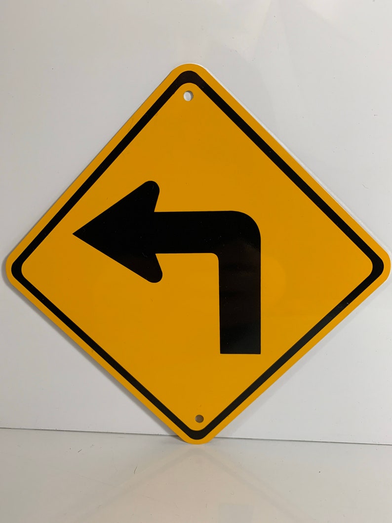 Caution LEFT TURN Corner Ahead Mini Metal Yellow Road Sign | Etsy
