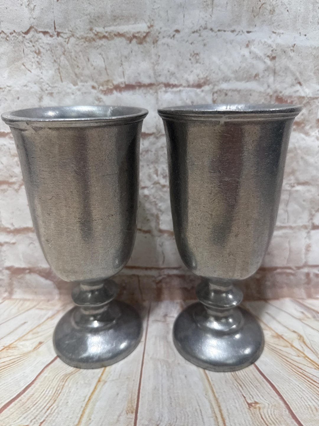 Vintage Set of 2 Pewter 7” RWP Plough Tavern Water Wine Satin Matte ...