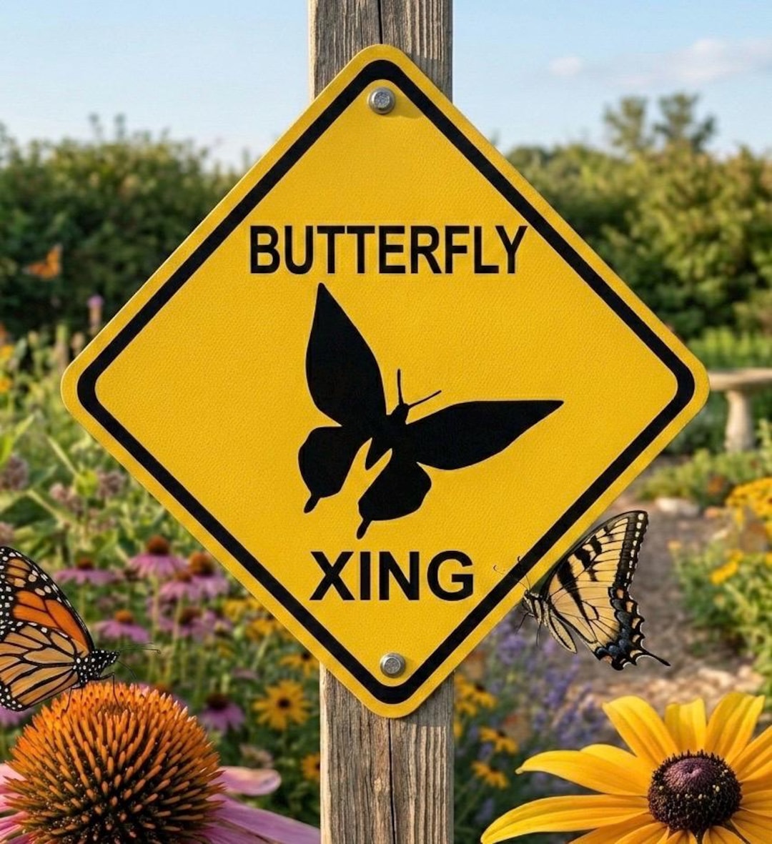 Butterfly Xing Metal Garden Sign: Yellow Farm Decor - Etsy
