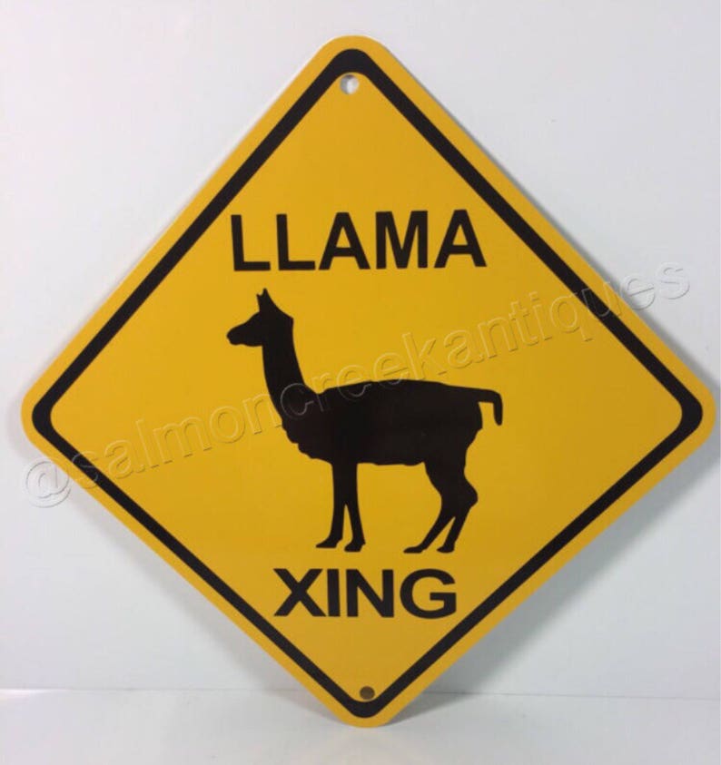 Llama Xing Mini Metal Yellow Farm Caution Crossing Sign - Etsy