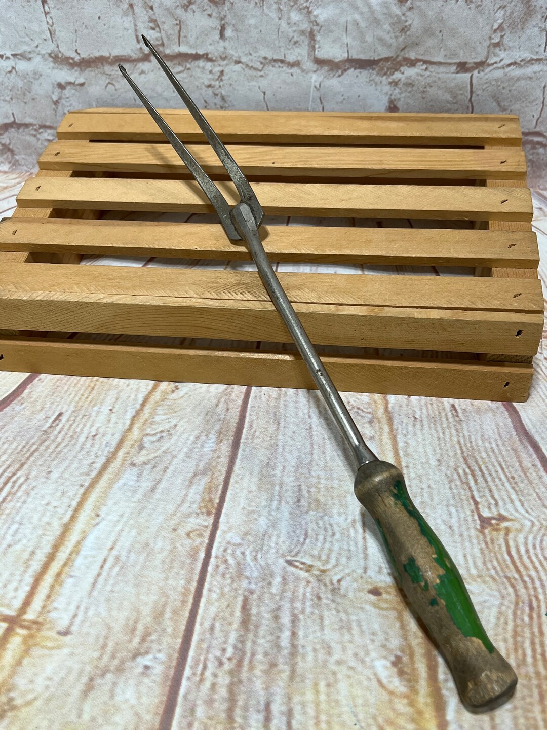 Vintage Green Handled Long Meat Fork Kitchen Utensil 12.5” Antique - Etsy