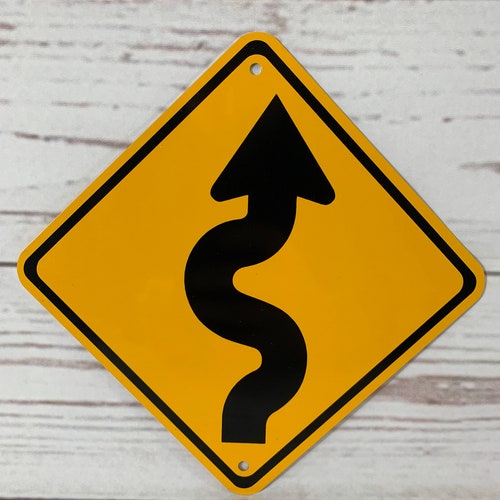 Caution RIGHT CURVES Ahead Mini Metal Yellow Road Sign - Etsy