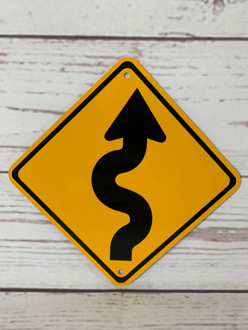 Caution RIGHT CURVES Ahead Mini Metal Yellow Road Sign | Etsy