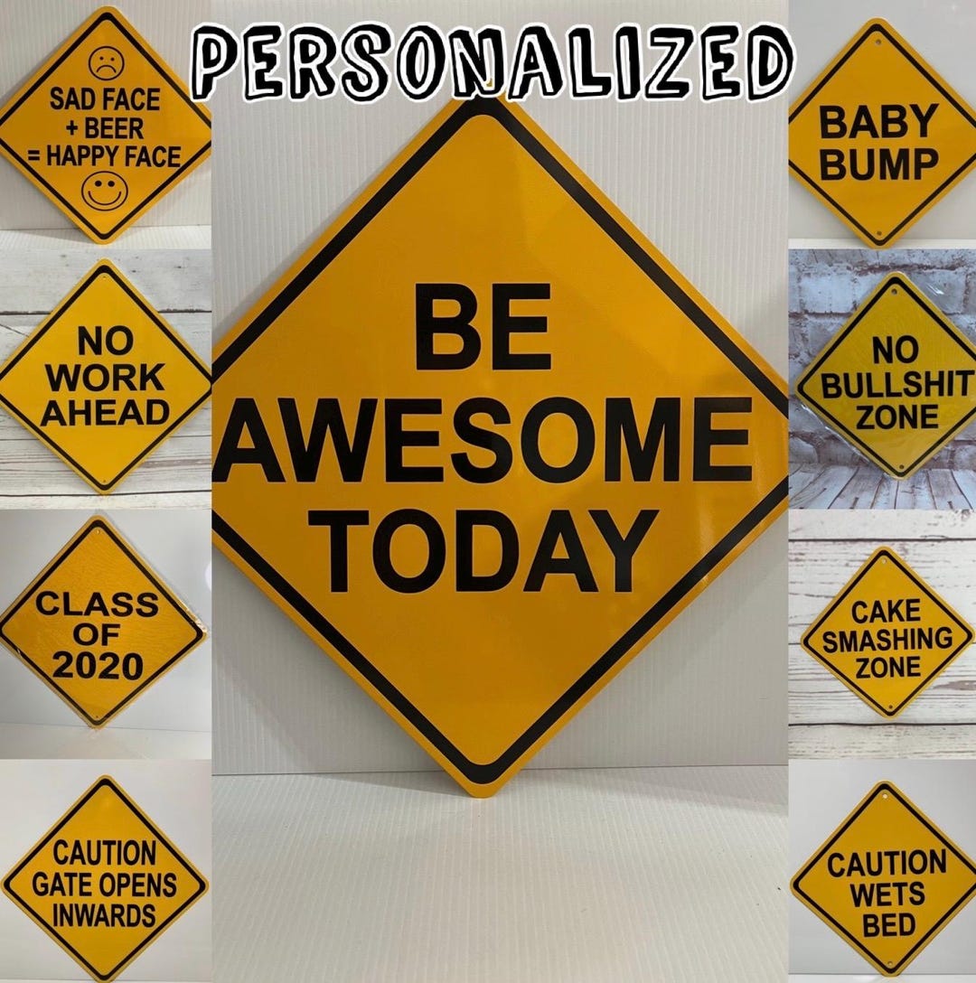 Custom Metal Yellow Caution Sign: Personalized Text, Handmade - Etsy
