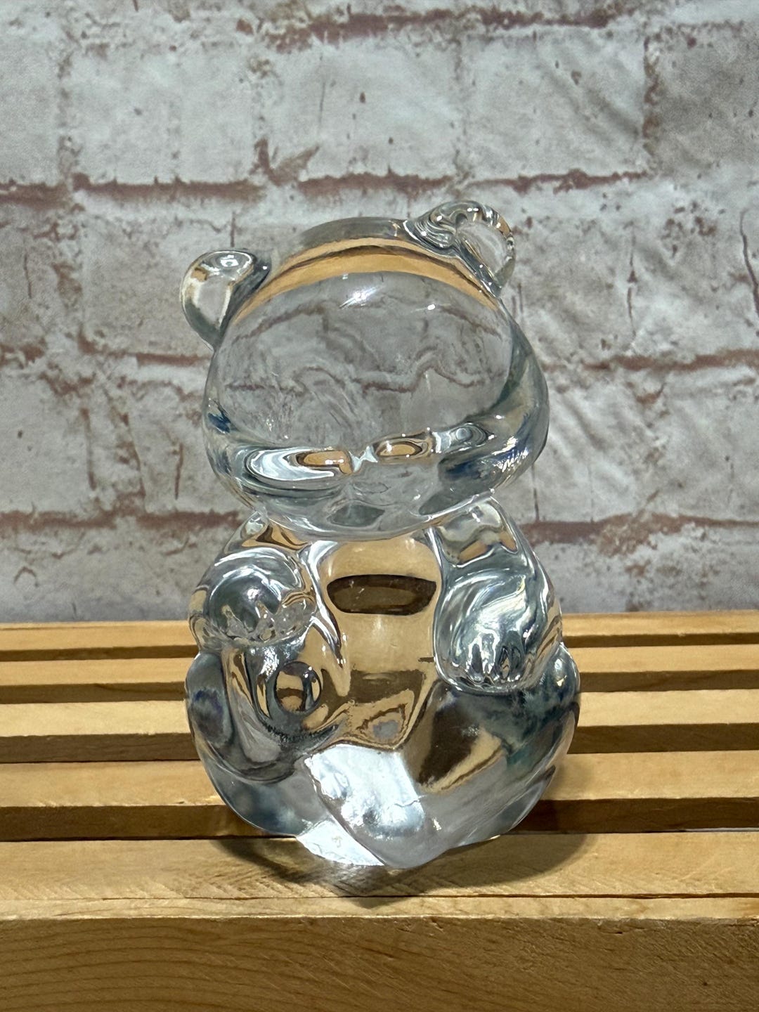Vintage Fenton Art Crystal Clear Glass Bear Sitting Down Figure Statue ...