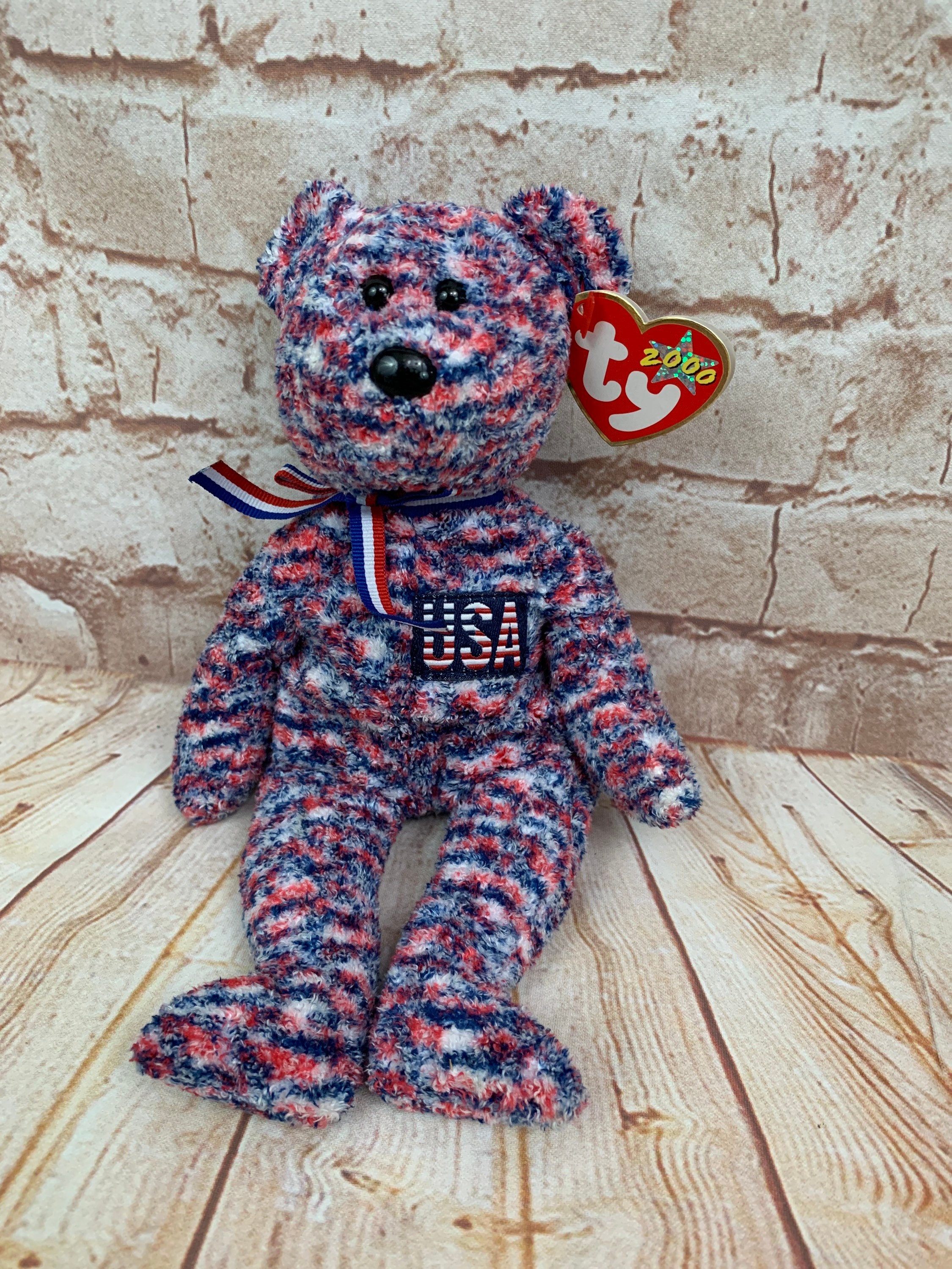 TY The USA Bear Red White and Blue Speckled Plush Stuffed | Etsy