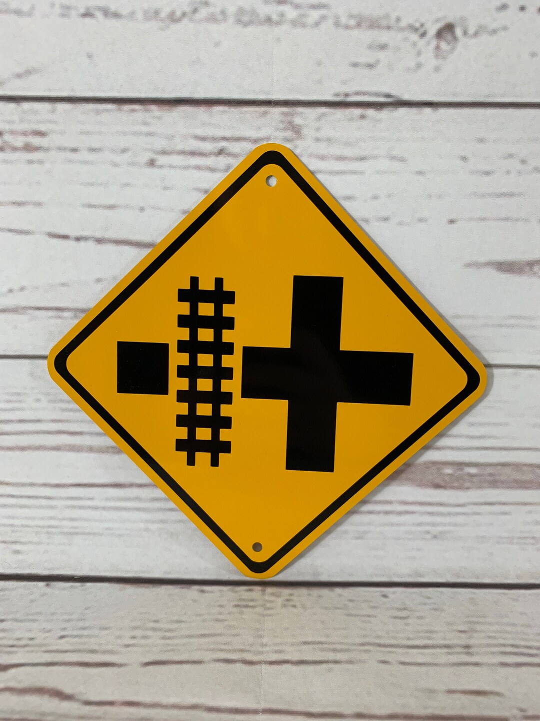 RAILROAD Train Track Xing Mini Metal Yellow Caution Crossing Sign 6"x6 ...