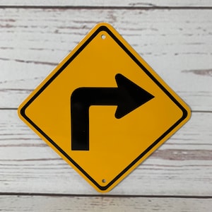 Caution RIGHT TURN Corner Ahead Mini Metal Yellow Road Sign 6"x6" or 12 ...