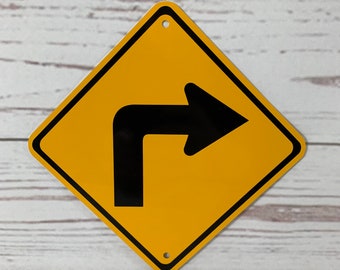 Caution RIGHT CURVES Ahead Mini Metal Yellow Road Sign | Etsy