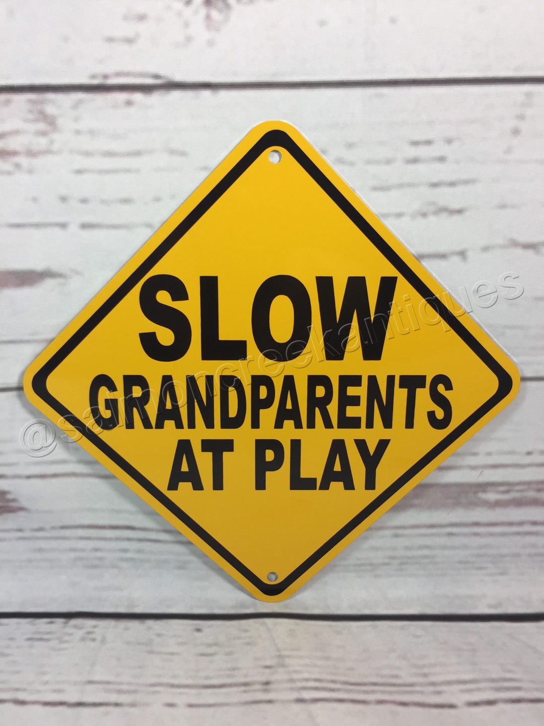 SLOW Grandparents at Play Funny Metal Yellow Caution Crossing Sign 6"x6 ...