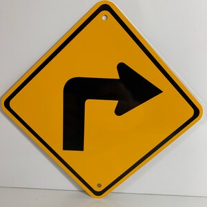 Caution RIGHT TURN Corner Ahead Mini Metal Yellow Road Sign 6"x6" or 12 ...