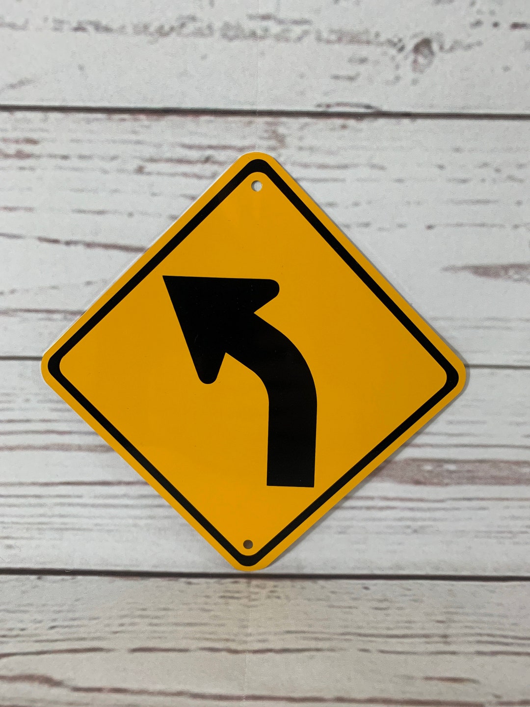 Caution Left Curve Metal Road Sign, Yellow Corner Turn Ahead - Etsy