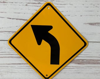 Caution LEFT CURVES Ahead Mini Metal Yellow Road Sign | Etsy