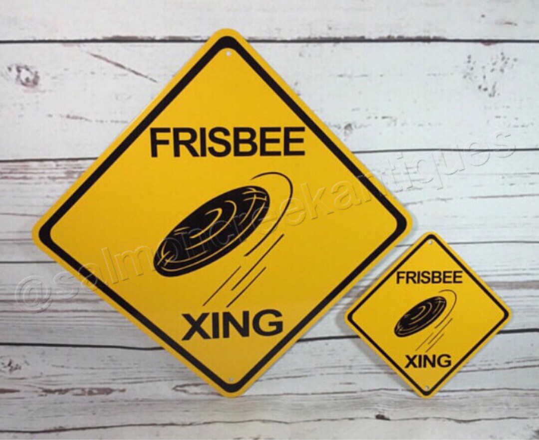 Frisbee Xing Metal Sign: Yellow Caution Sign, Disc Golf Decor - Etsy