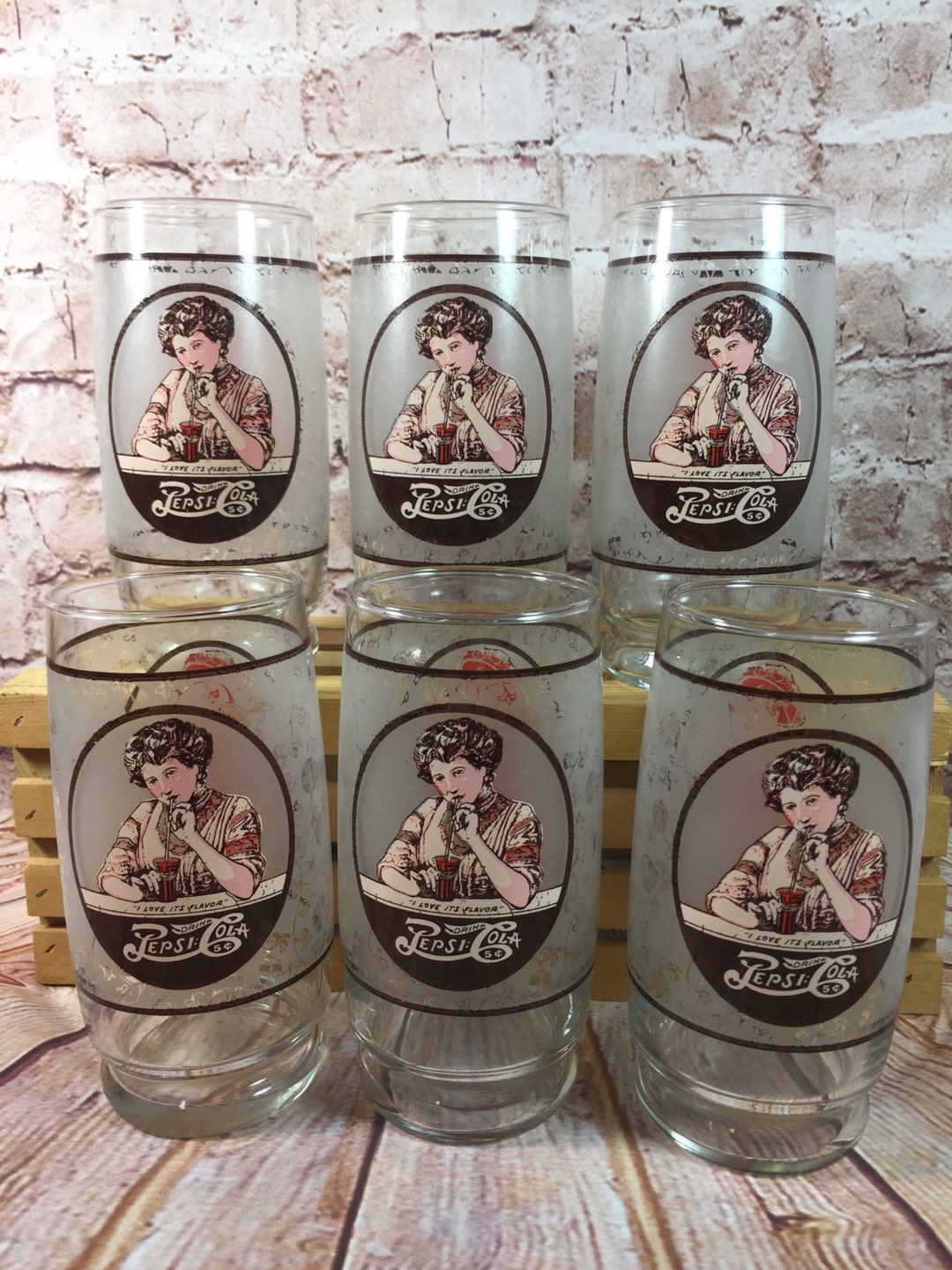 Vintage Pepsi Cola Gibson Girl Glasses - Set of 6 - Etsy