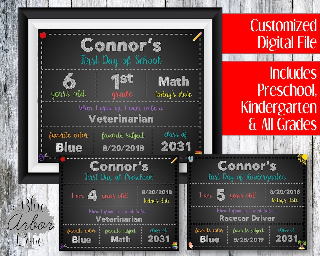 Editable Reusable First & Last Day of School Chalkboard Printable Sign ...