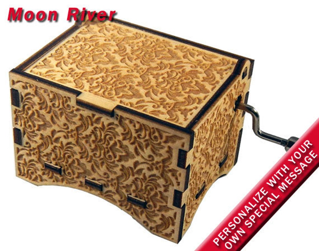 Damask Music Box, "moon River", Laser Engraved Wood Hand Crank Music ...