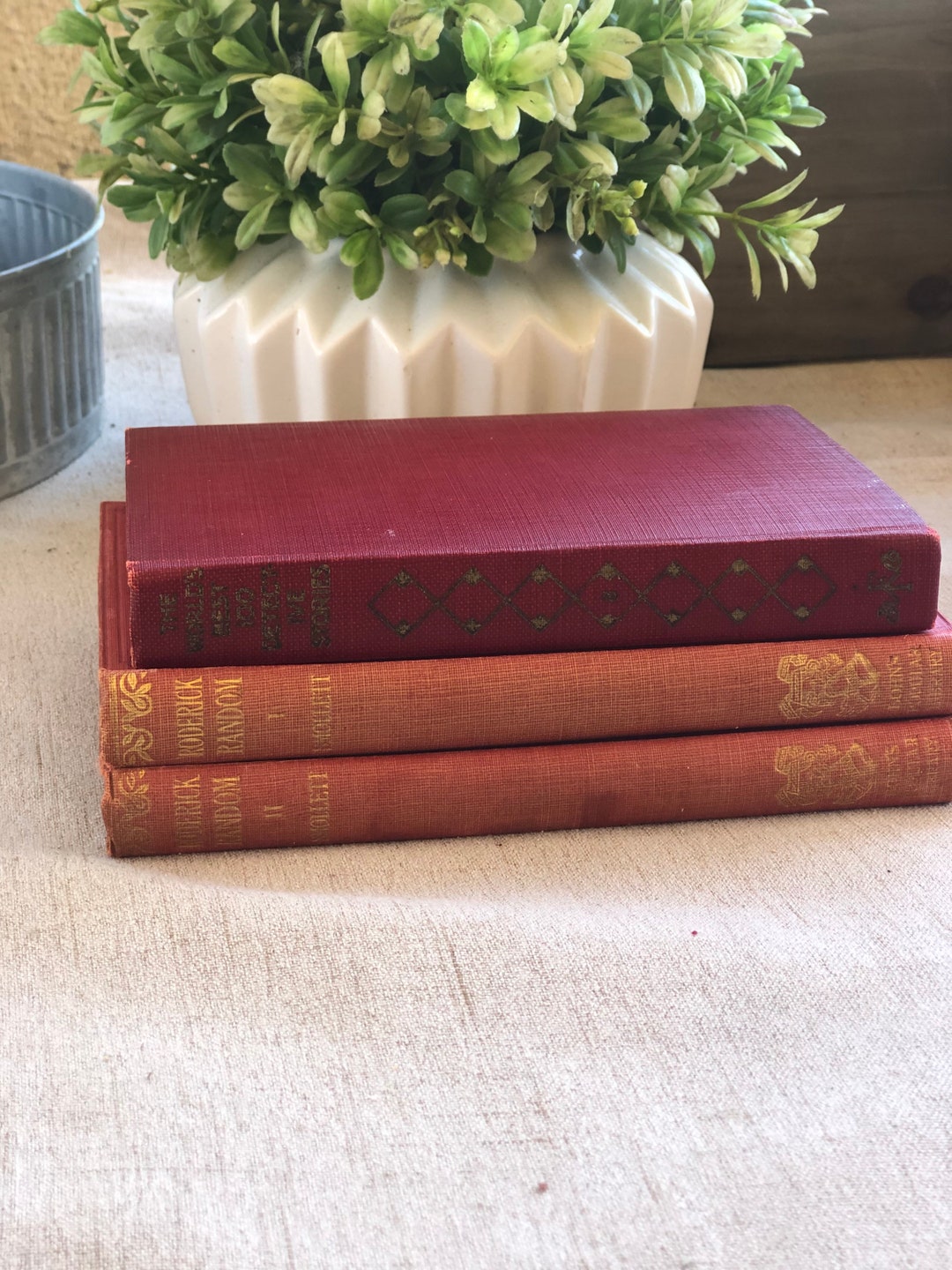 Small Red Book Stack, Vintage, Antique Lot of 3, Vintage Deco, 1914 ...