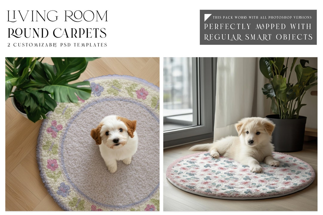 Fluffy Round Rugs Mockup | Fluffy Round Carpet Template | Living Room ...