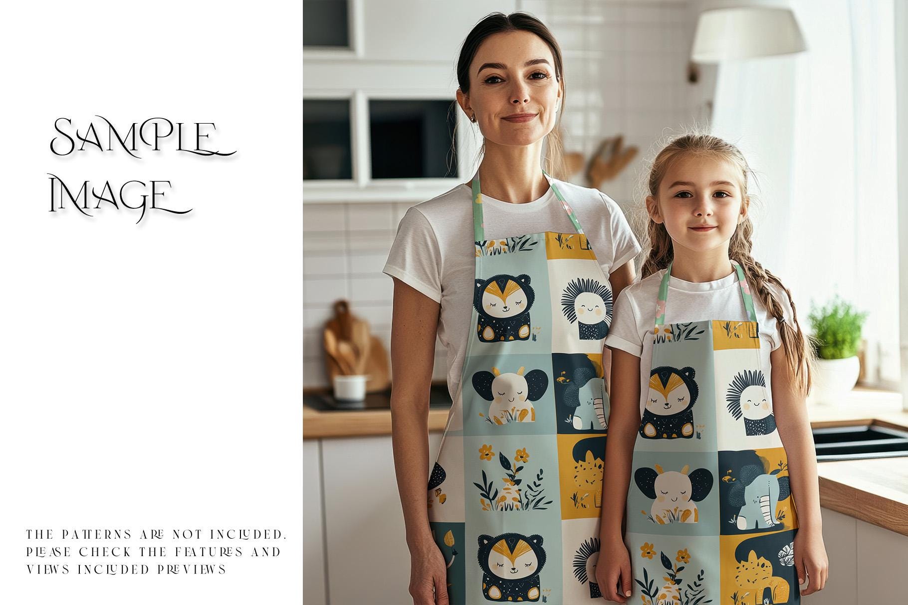 Kids and Parent Kitchen Aprons Mockup | Digital Family Kitchen Apron ...