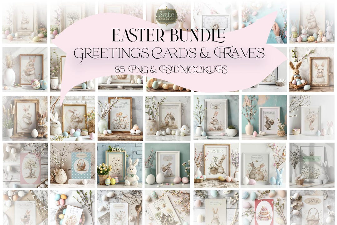 Easter Frame and Greetins Cards PNG and PSD Mockups Bundle | Digital ...