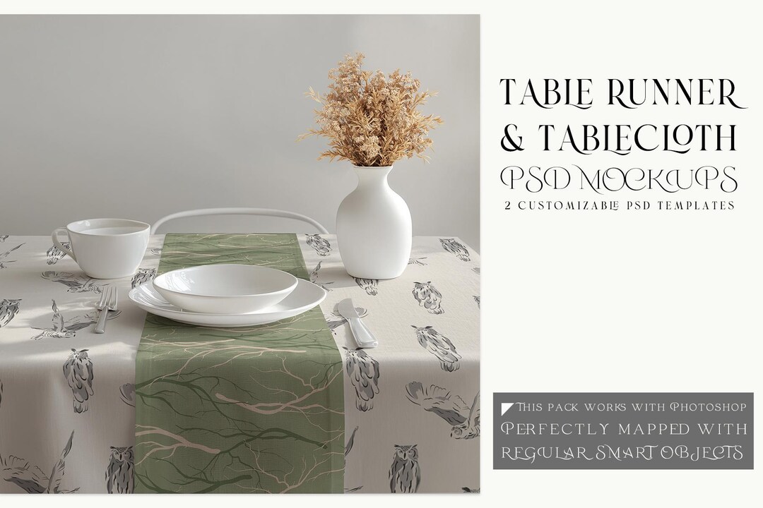 Digital Table Linens Mockup | Photoshop Tablecloth & Table Runner ...