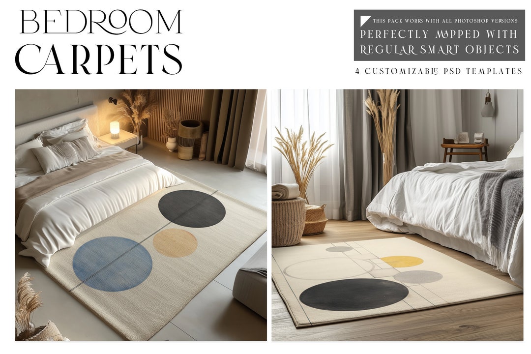 Bedroom Rugs Mockup | Carpet Templates | Bedroom Carpets Templates ...