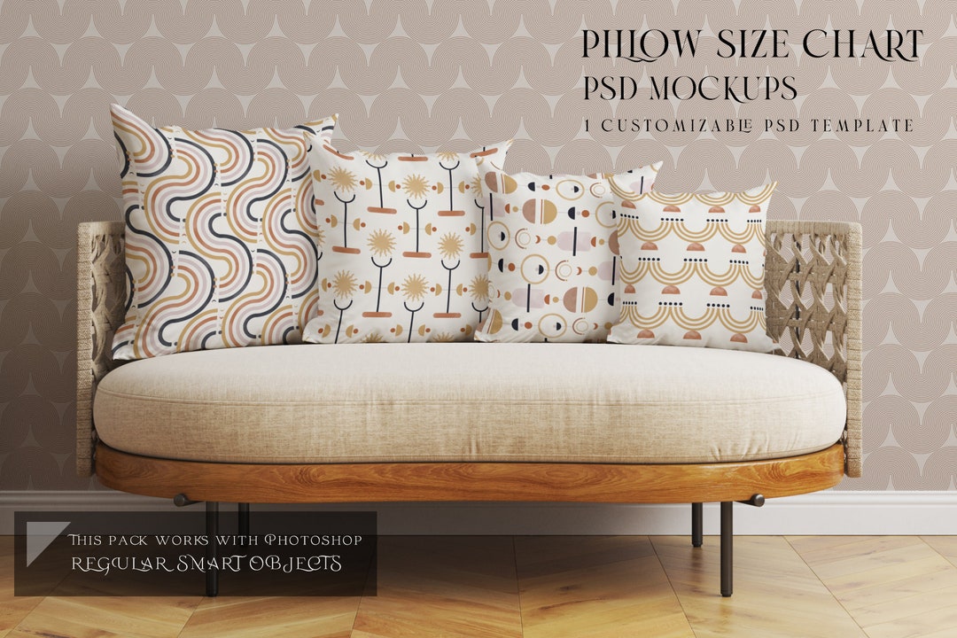 Pillow Size Chart Mockup | Photoshop Pillow Size Chart | Pillow Size ...