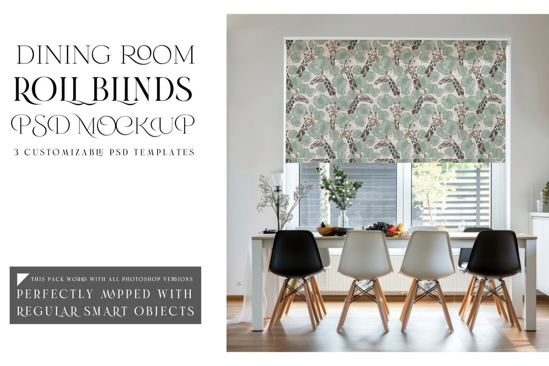 Dining Room Roll Blinds Mockup | Roll Blinds Template | Digital Roll ...