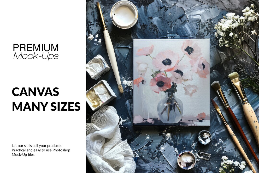 Canvas Mockup Set | Photoshop Canvas With Art Supplies Mockup | Custom ...