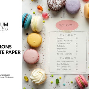 Menu and Macarons Mockup | French Macarons & Menu Mockups | Photoshop ...