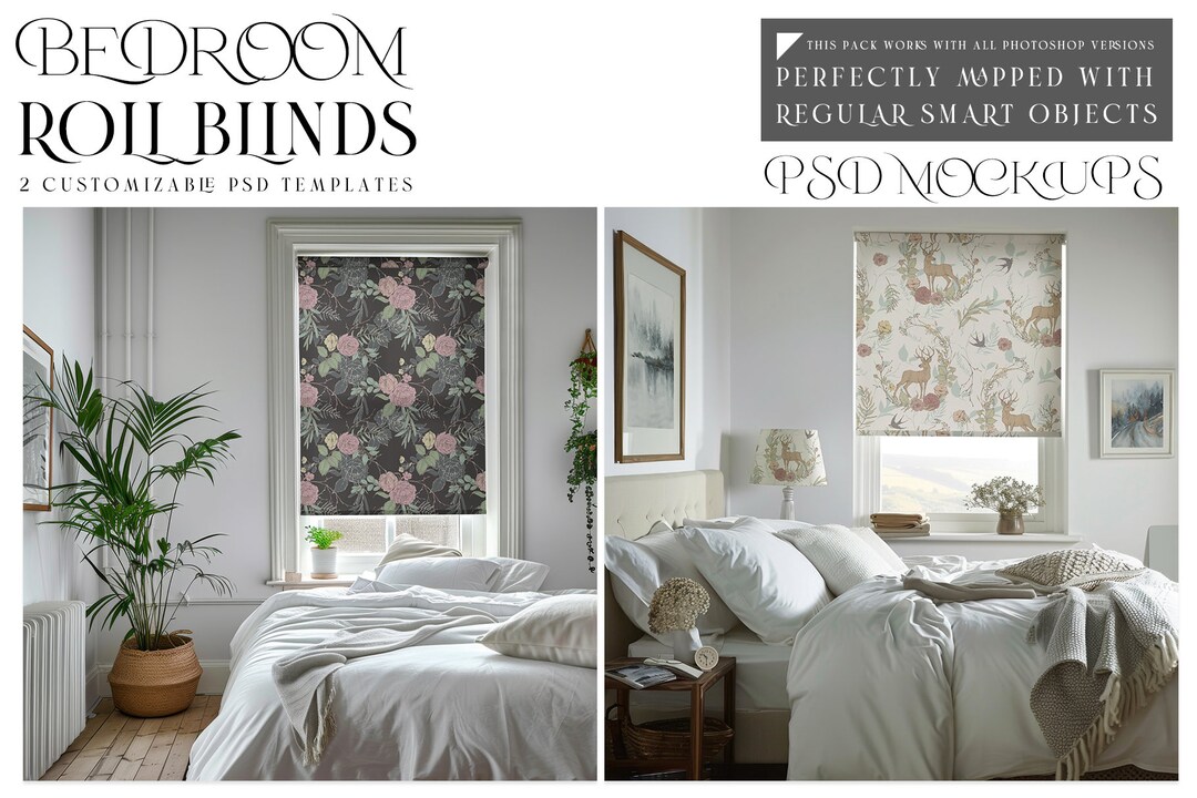 Bedroom Roll Blinds Mockup | Roll Blinds Template | Digital Roll Blinds ...