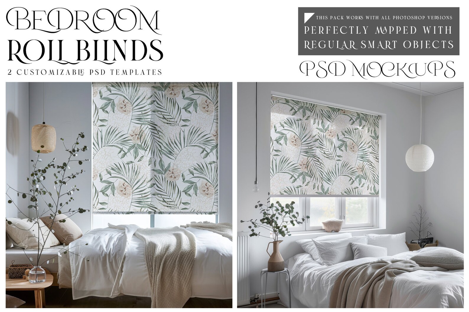Bedroom Roll Blinds Mockup | Roll Blinds Template | Digital Roll Blinds ...