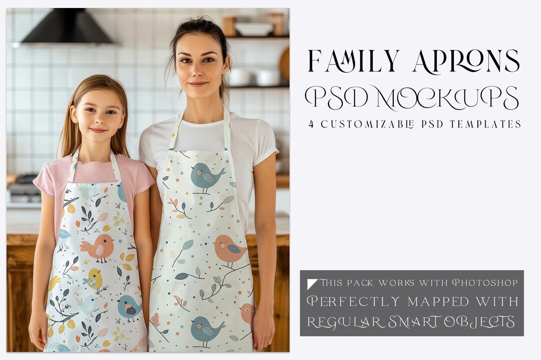 Kids and Parent Kitchen Aprons Mockup | Digital Family Kitchen Apron ...