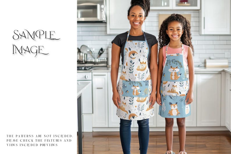 Kids and Parent Kitchen Aprons Mockup | Digital Family Kitchen Apron ...