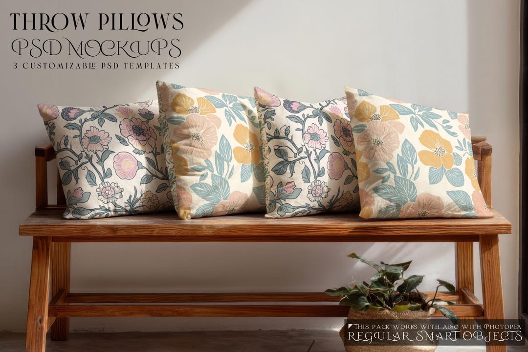 Digital Throw Pillows Mockup | Photoshop Throw Pillows Template | Throw ...