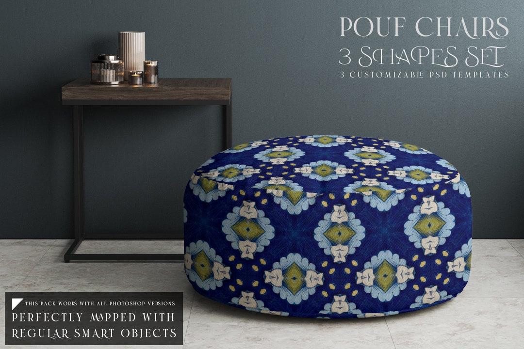 Pouf Mockup / Digital Pouf Mockup / 3 Shapes of Pouf Template / Digital ...