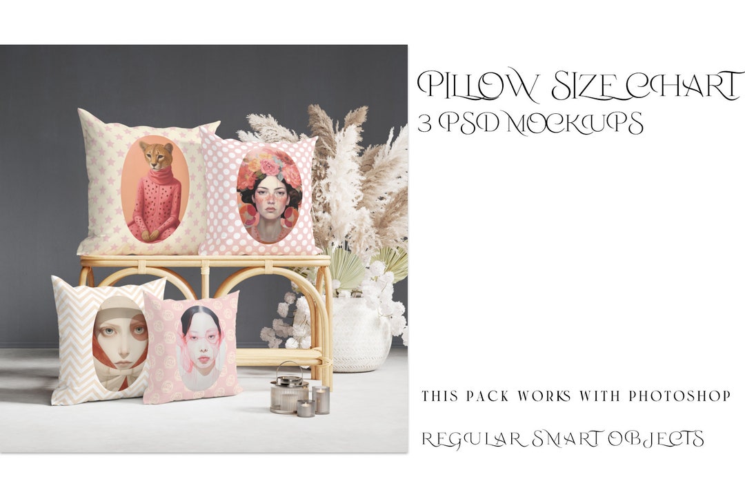Pillow Size Chart Mockup | Photoshop Pillow Size Chart | Pillow Size ...