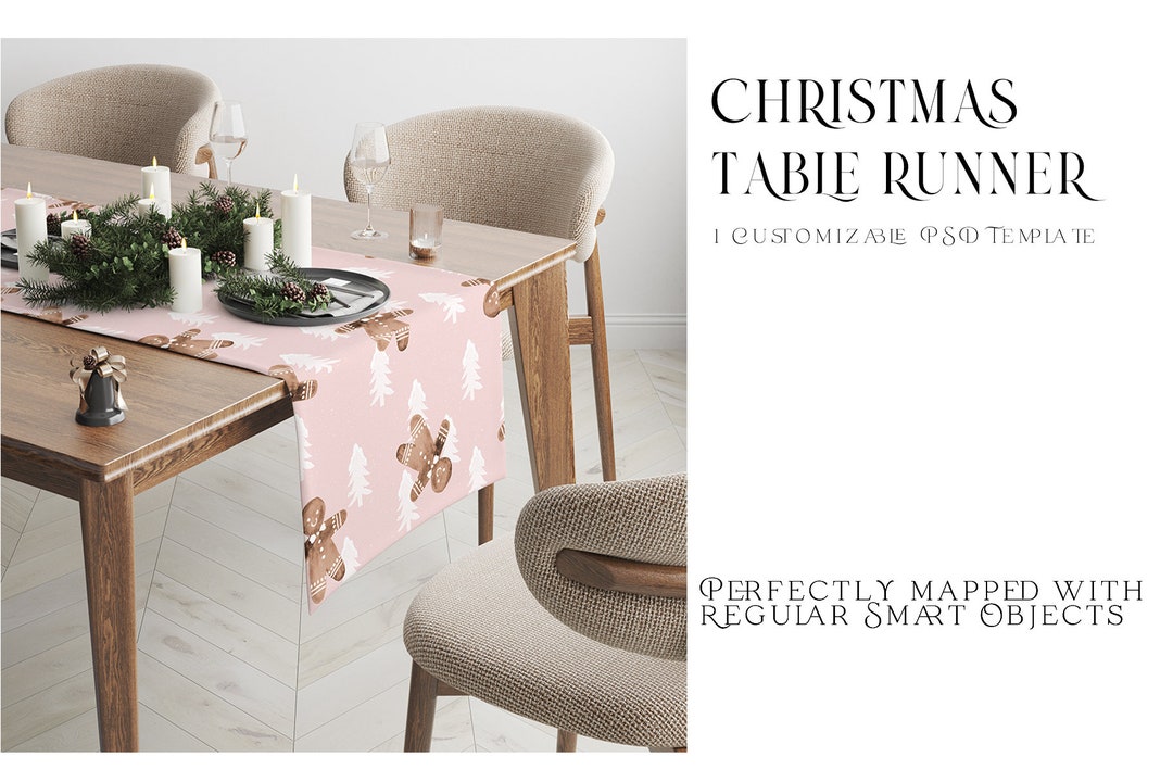 Christmas Table Runner Mockup | Xmas Table Runner Template | Holiday ...