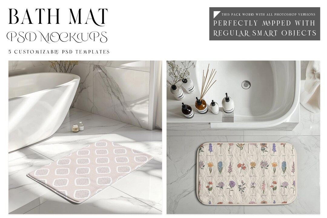 Bath Mat Mockup | Photoshop Bath Mat Mockups | Custom Bath Mat | Blank ...