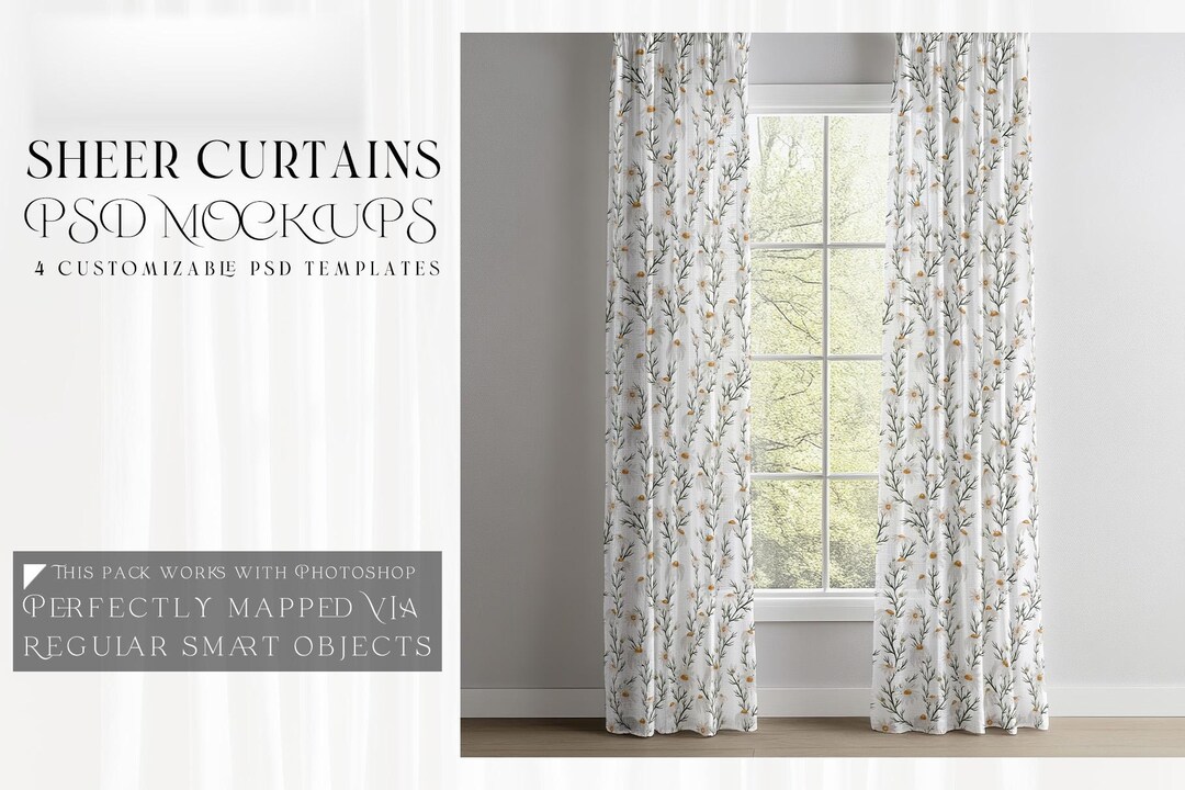 Digital Sheer Curtain Mockups | Sheer Curtains Mockup | Photoshop Sheer ...